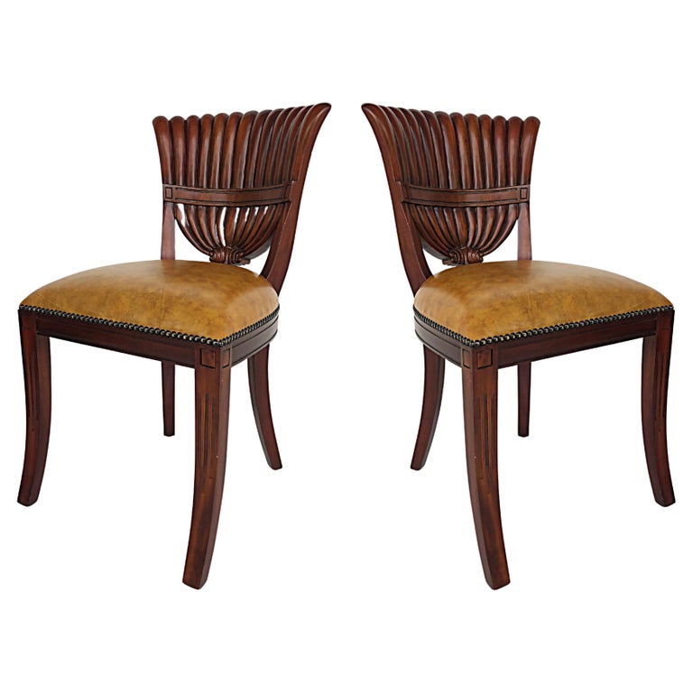 Maitland Smith Carved Wood Side Chairs, Nailhead Detail Trim, Pair For ...