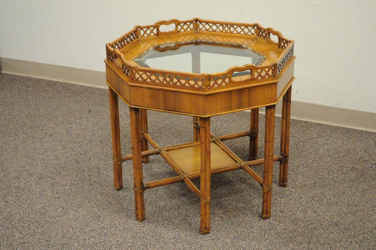 Maitland-Smith Chinese Chippendale Style Octagonal Mahogany Accent Side ...