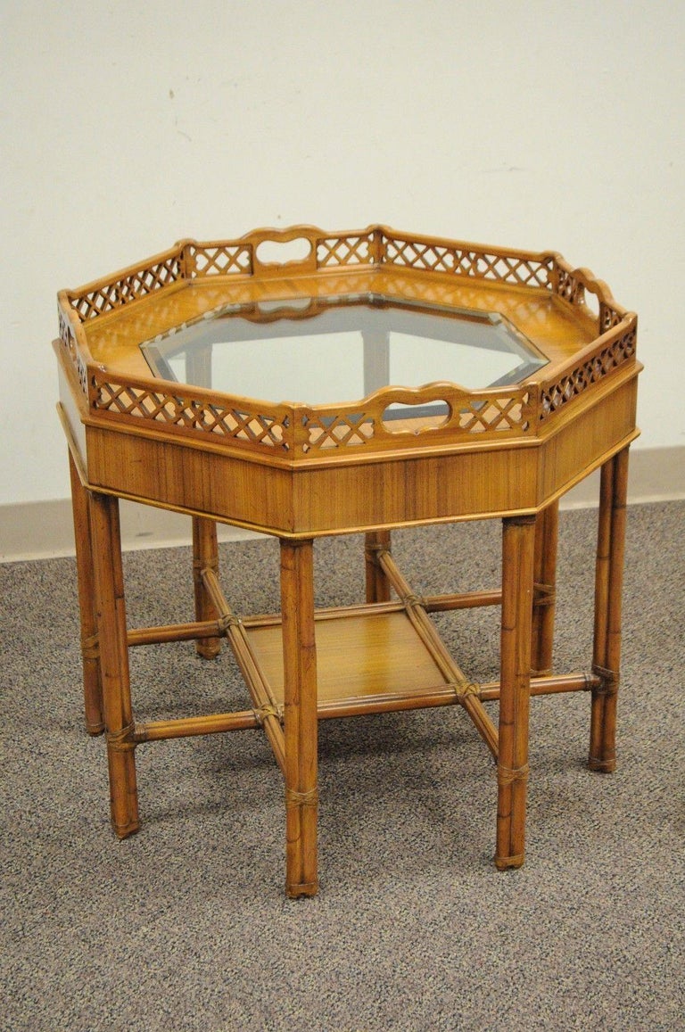 Maitland-Smith Chinese Chippendale Style Octagonal Mahogany Accent Side ...