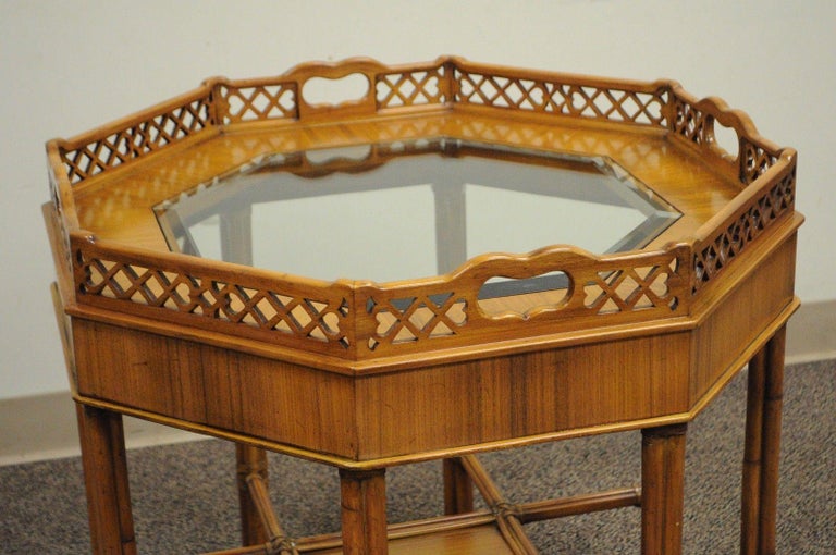 Maitland-Smith Chinese Chippendale Style Octagonal Mahogany Accent Side ...