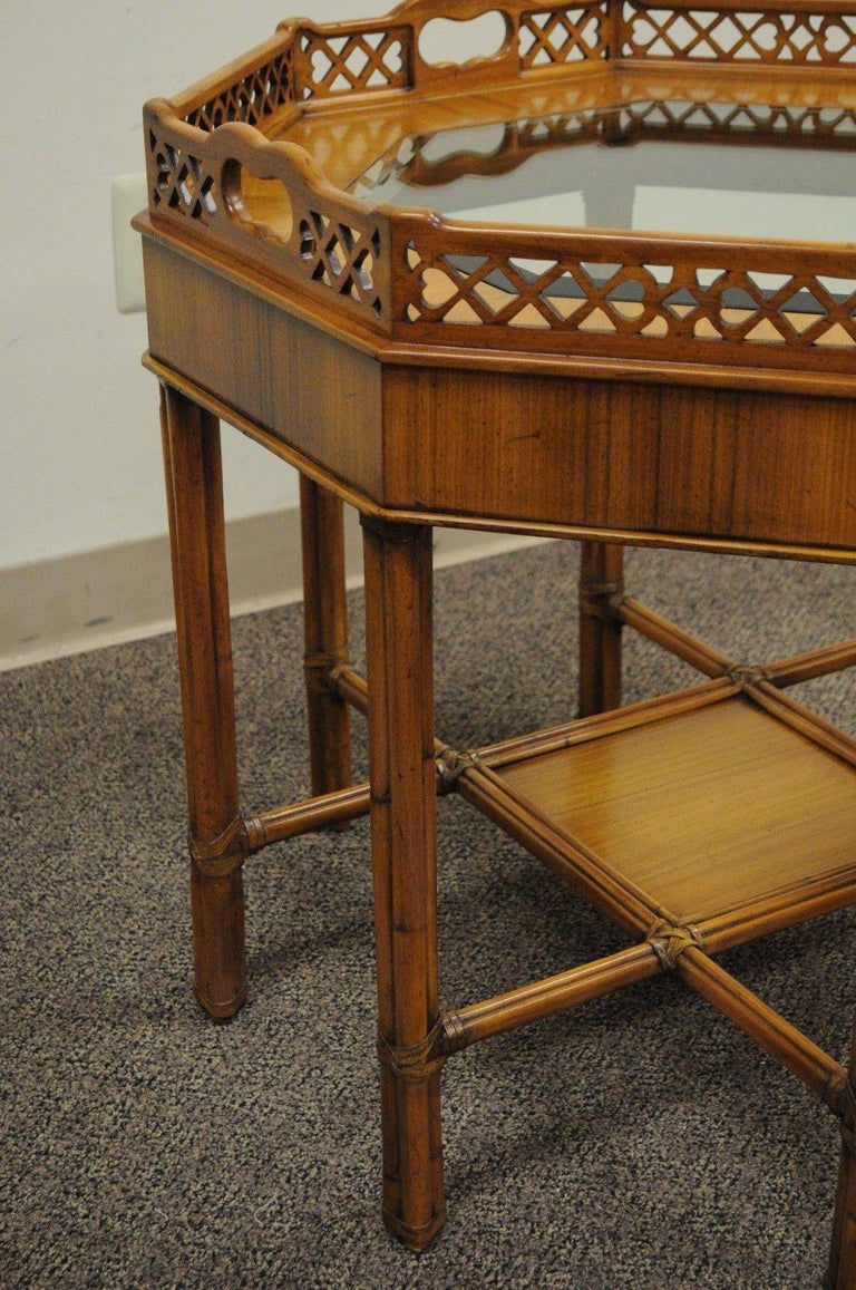 Maitland-Smith Chinese Chippendale Style Octagonal Mahogany Accent Side ...