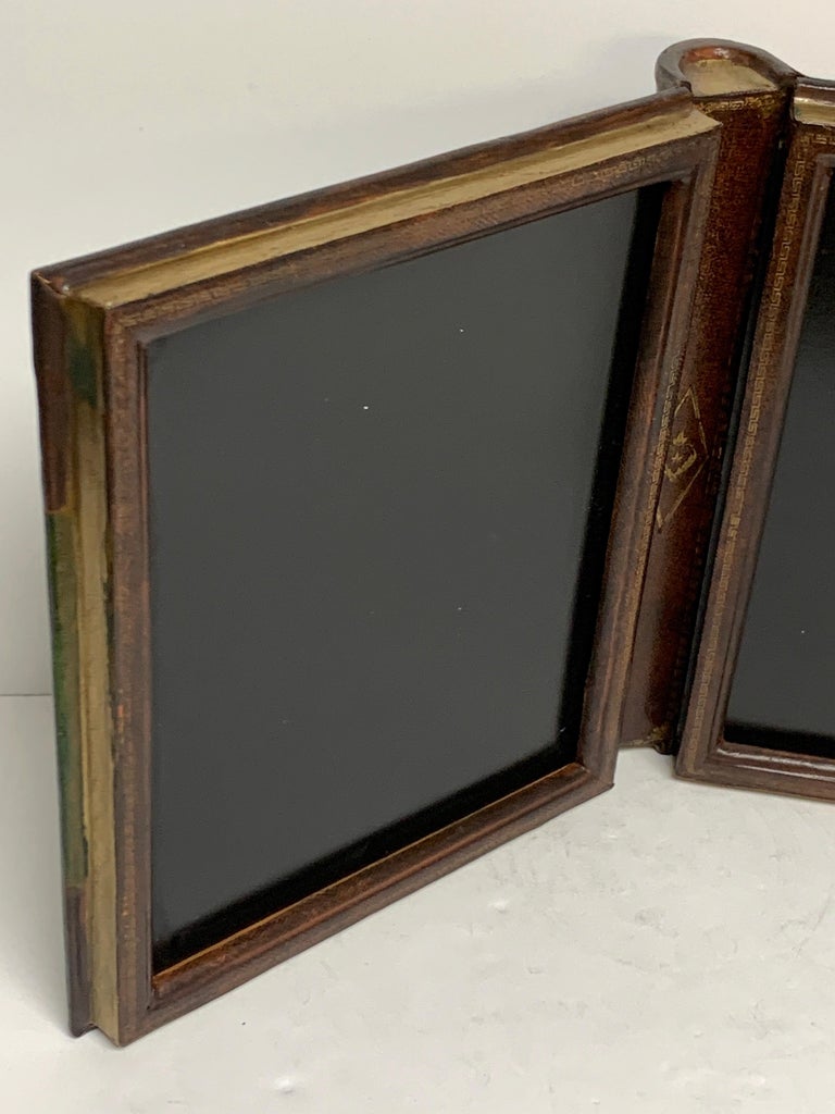 Maitland Smith Embossed Leather Book Motif Double Photograph Frame at ...