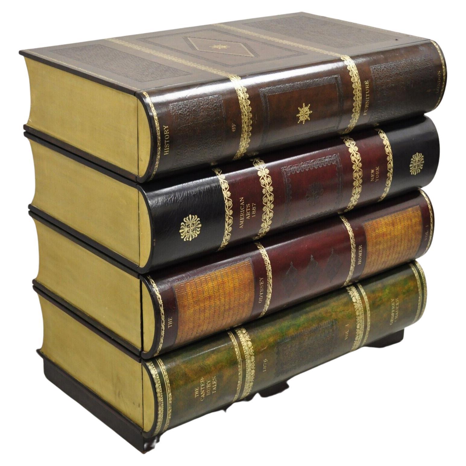 Maitland Smith Stacked Book Leather Bound Large 3-Drawer Cocktail ...