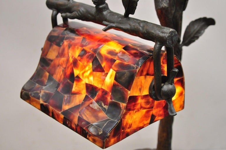 Maitland Smith Figural Bronze Monkey Desk Lamp with Pen Shell Shade For ...