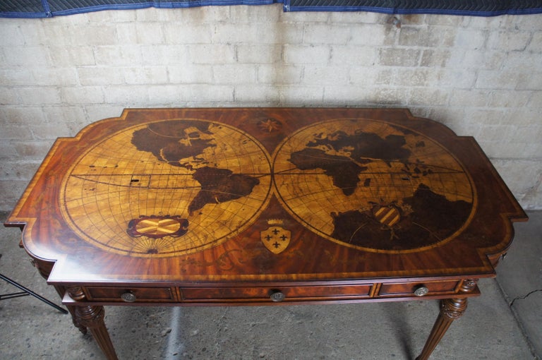 Maitland Smith Inlaid World Map Mahogany Executive Library Desk 8109-55 ...