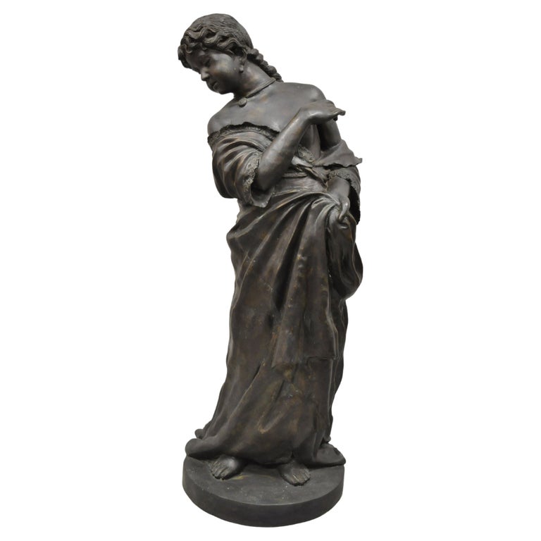 Maitland Smith Large Bronze Girl Statue Sculpture Victorian Style For ...