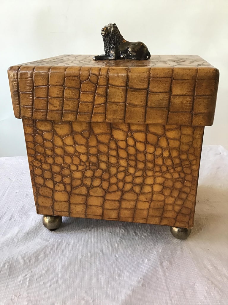 Maitland Smith Leather Box with Lion handle at 1stDibs | maitland smith ...