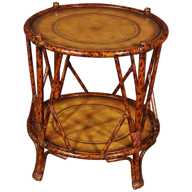 Maitland Smith Leather Top Bamboo Tabouret Stand at 1stDibs