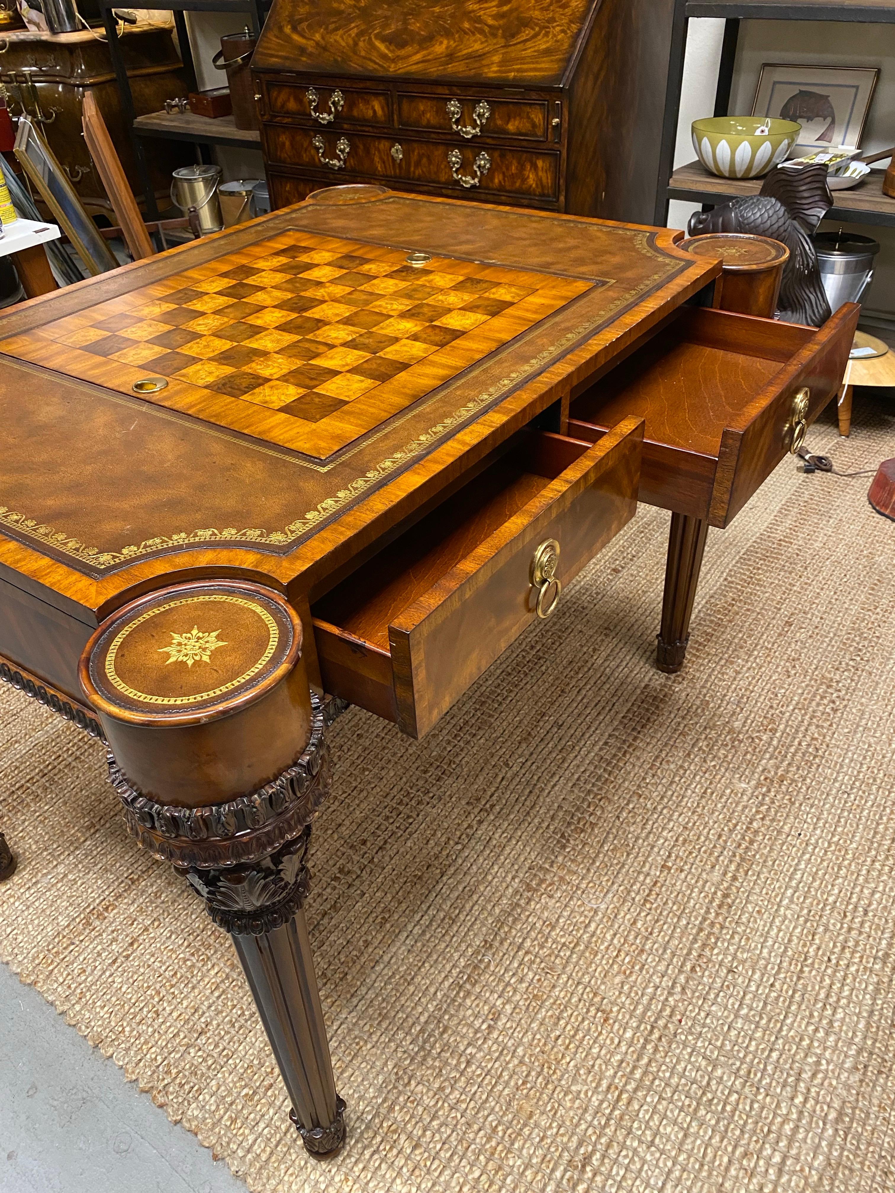 Maitland-Smith Mahogany Game Table with Gilt-Embossed Leather Top For ...