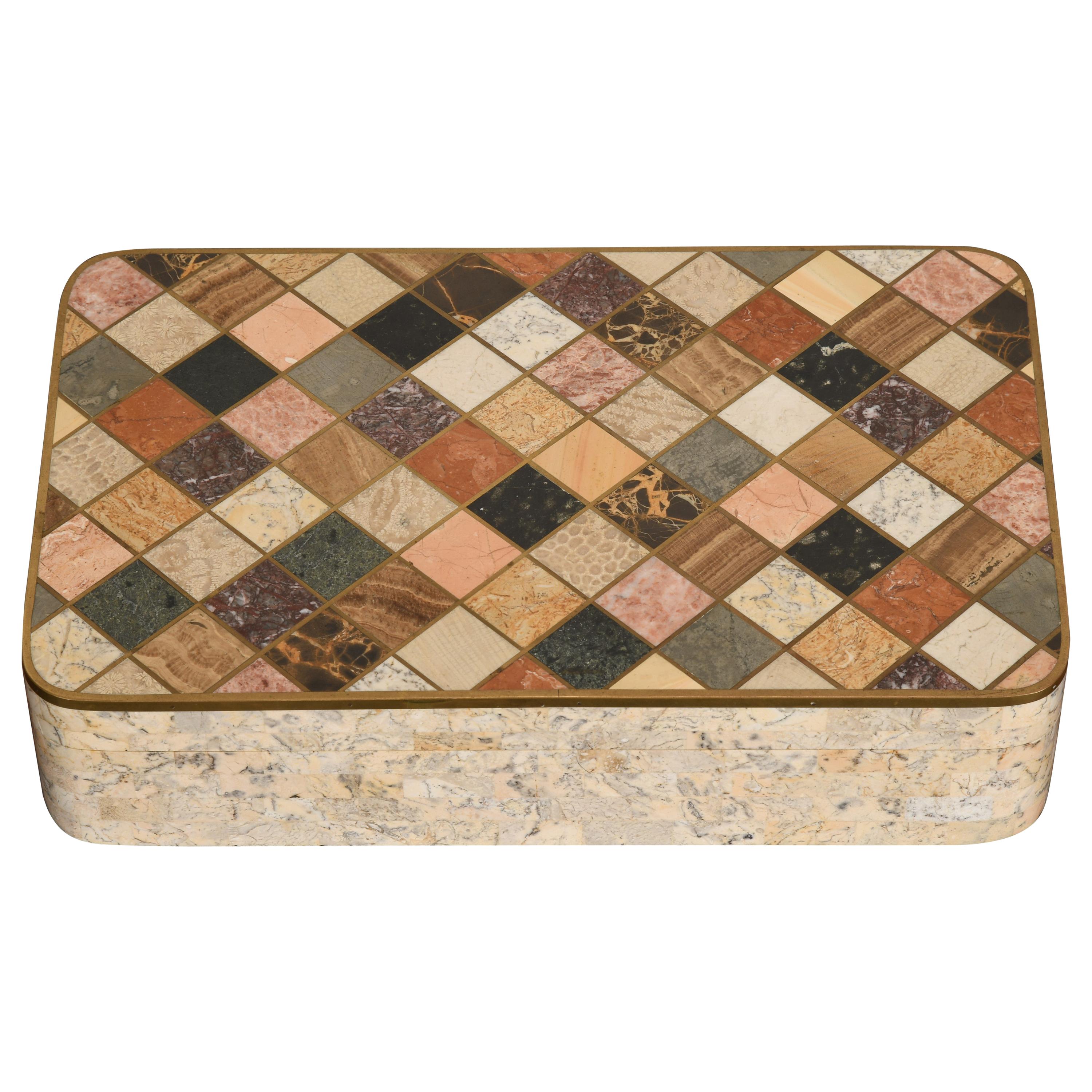 Maitland Smith Octagonal Marble Lidded Box with Brass Inlays, circa ...