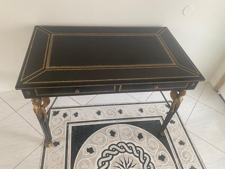 Maitland Smith Neoclassical Black Leather and Bronze Desk For Sale at ...