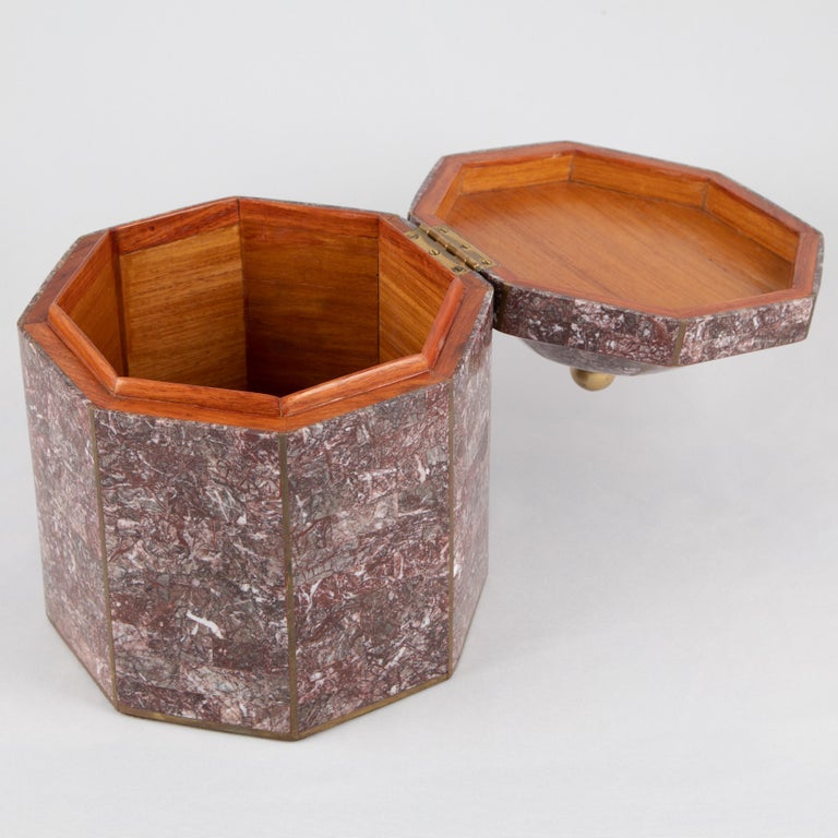 Maitland Smith Octagonal Marble Lidded Box with Brass Inlays, circa ...