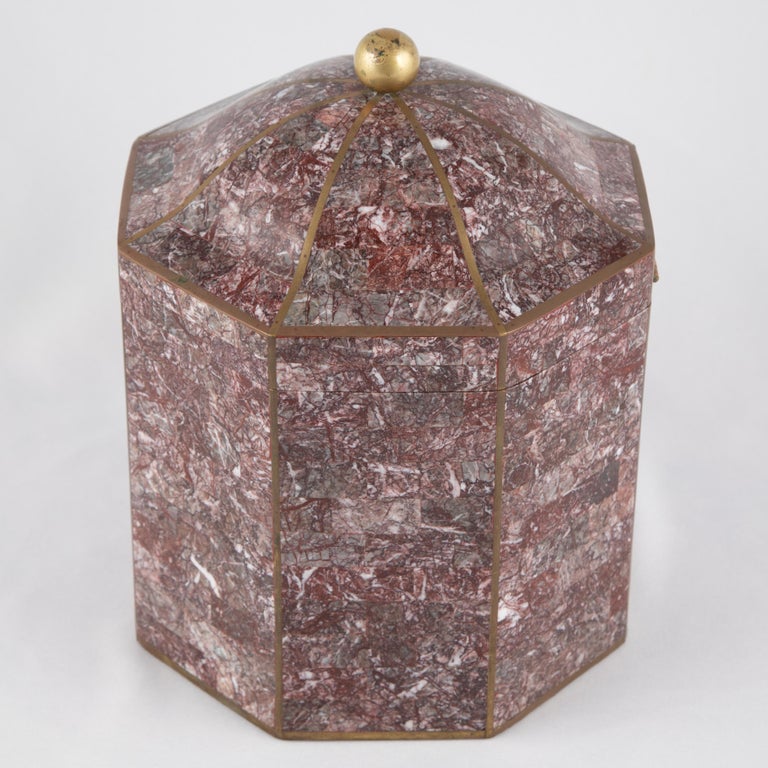 Maitland Smith Octagonal Marble Lidded Box with Brass Inlays, circa ...
