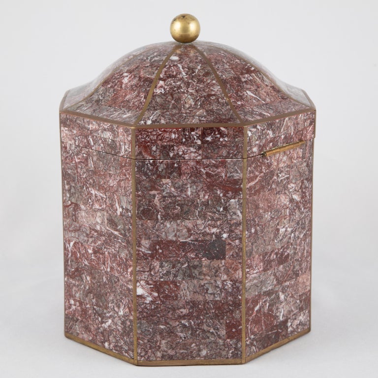 Maitland Smith Octagonal Marble Lidded Box with Brass Inlays, circa ...