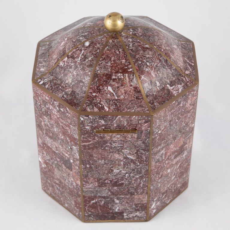 Maitland Smith Octagonal Marble Lidded Box with Brass Inlays, circa ...