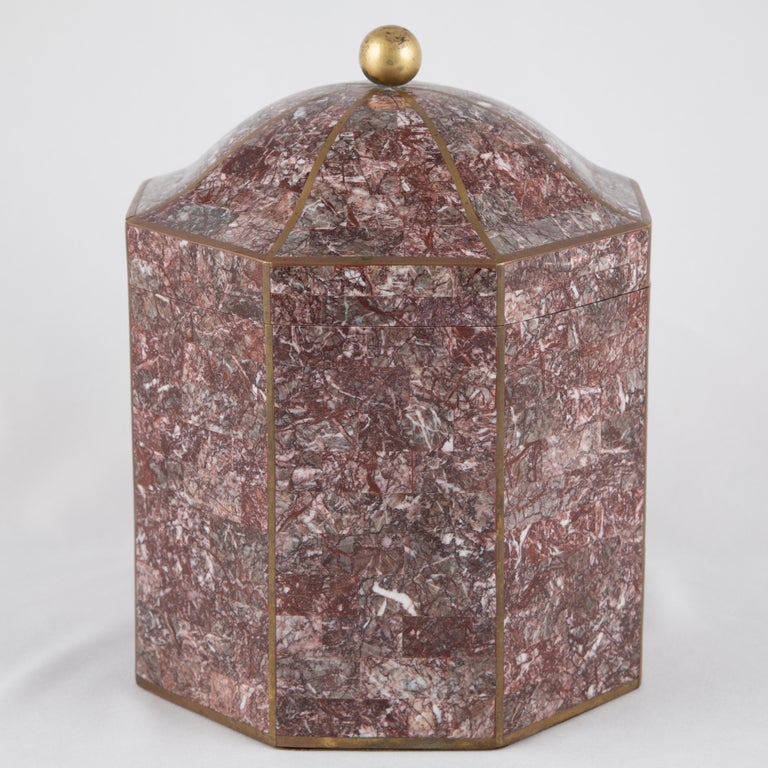 Maitland Smith Octagonal Marble Lidded Box with Brass Inlays, circa ...