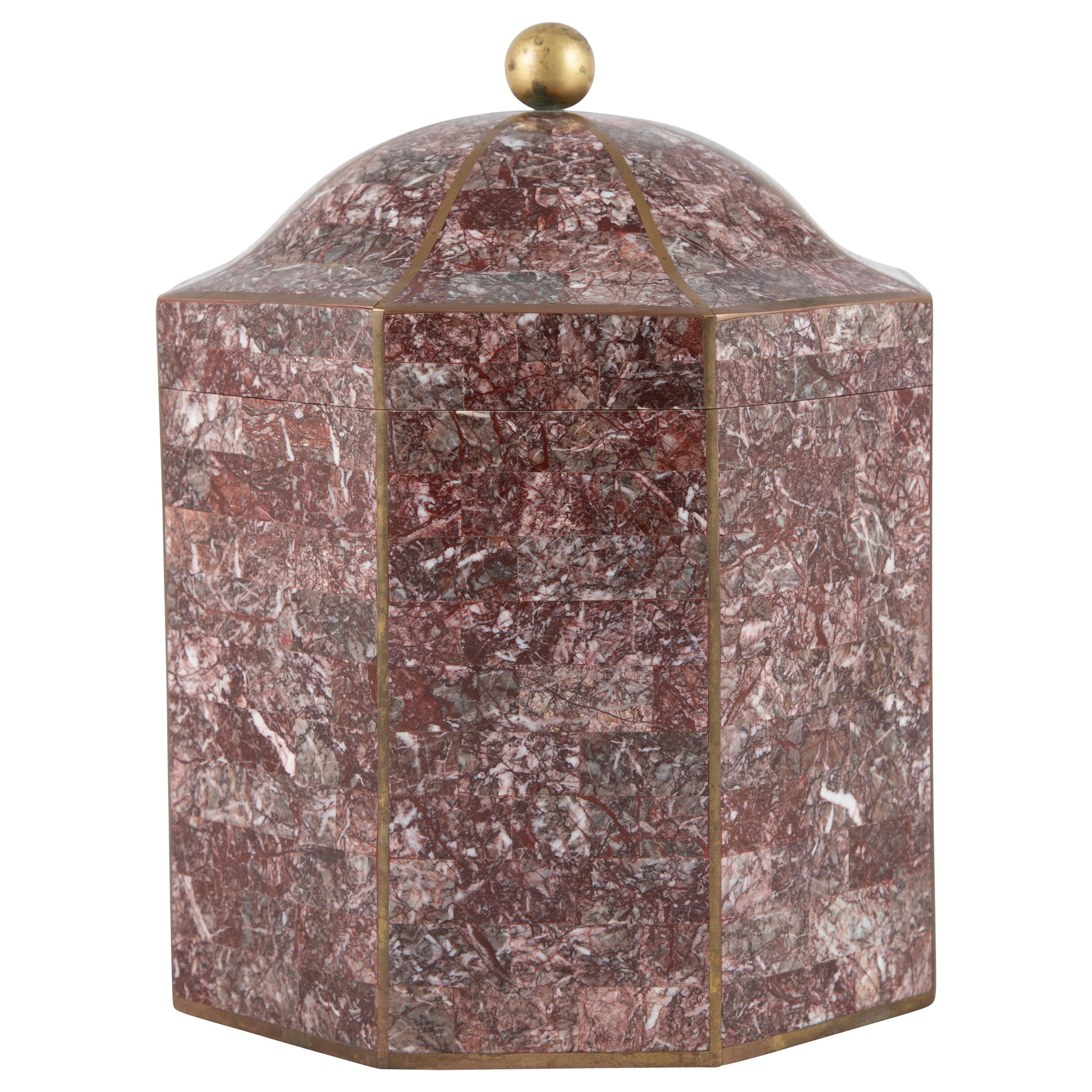 Maitland Smith Octagonal Marble Lidded Box with Brass Inlays, circa ...