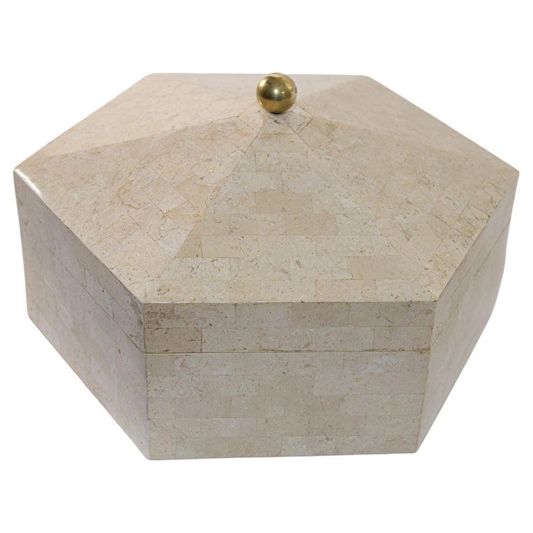 Maitland Smith Post Modern White Tessellated Hexagonal Stone Box 1980's ...