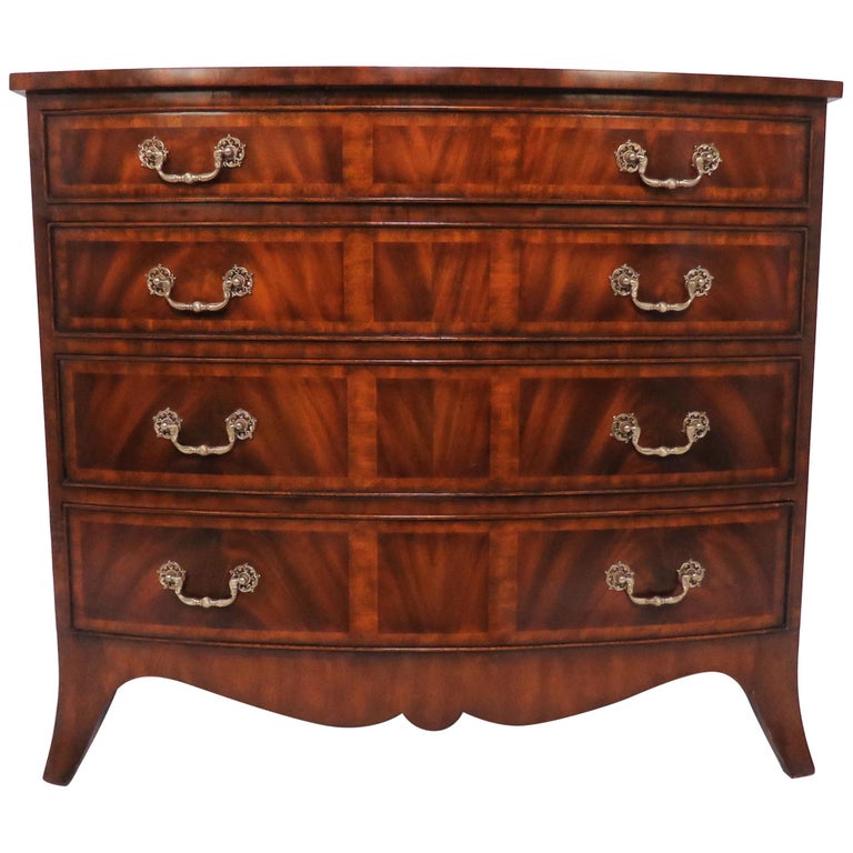 Maitland-Smith Regency Style Bow Front Mahogany Inlaid Chest at 1stDibs