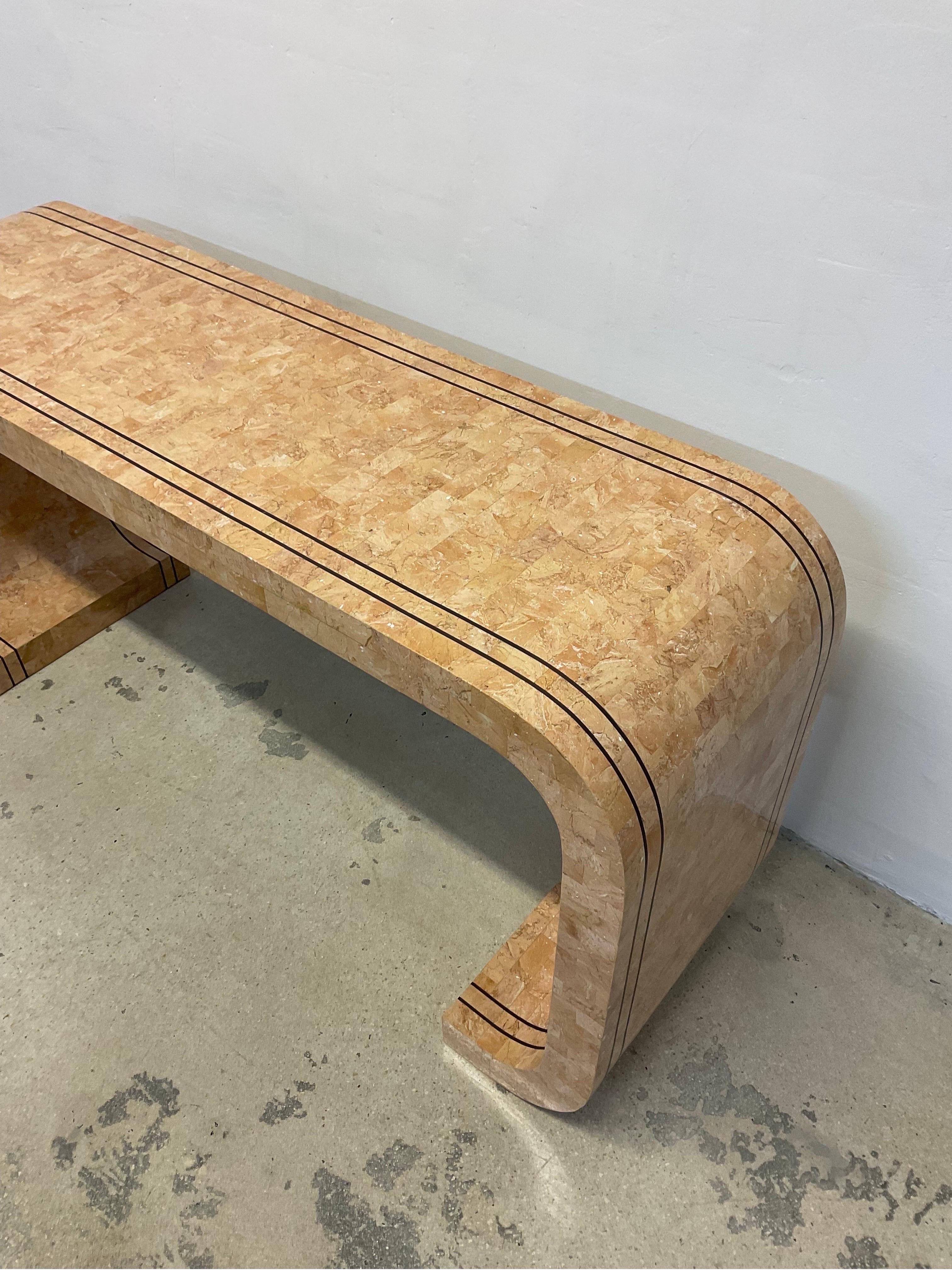 Maitland Smith Scroll Console Table with Brass Inlay For Sale at 1stDibs