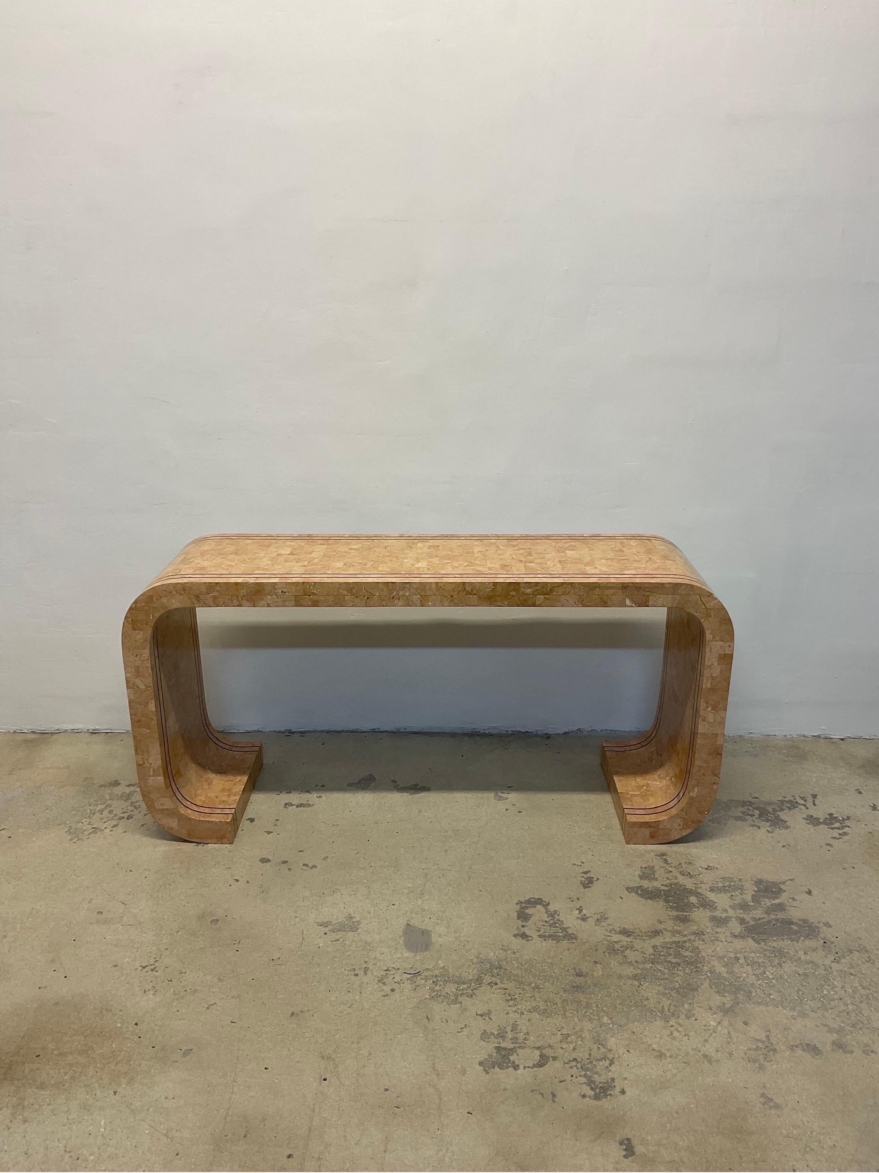 Maitland Smith Scroll Console Table with Brass Inlay For Sale at 1stDibs