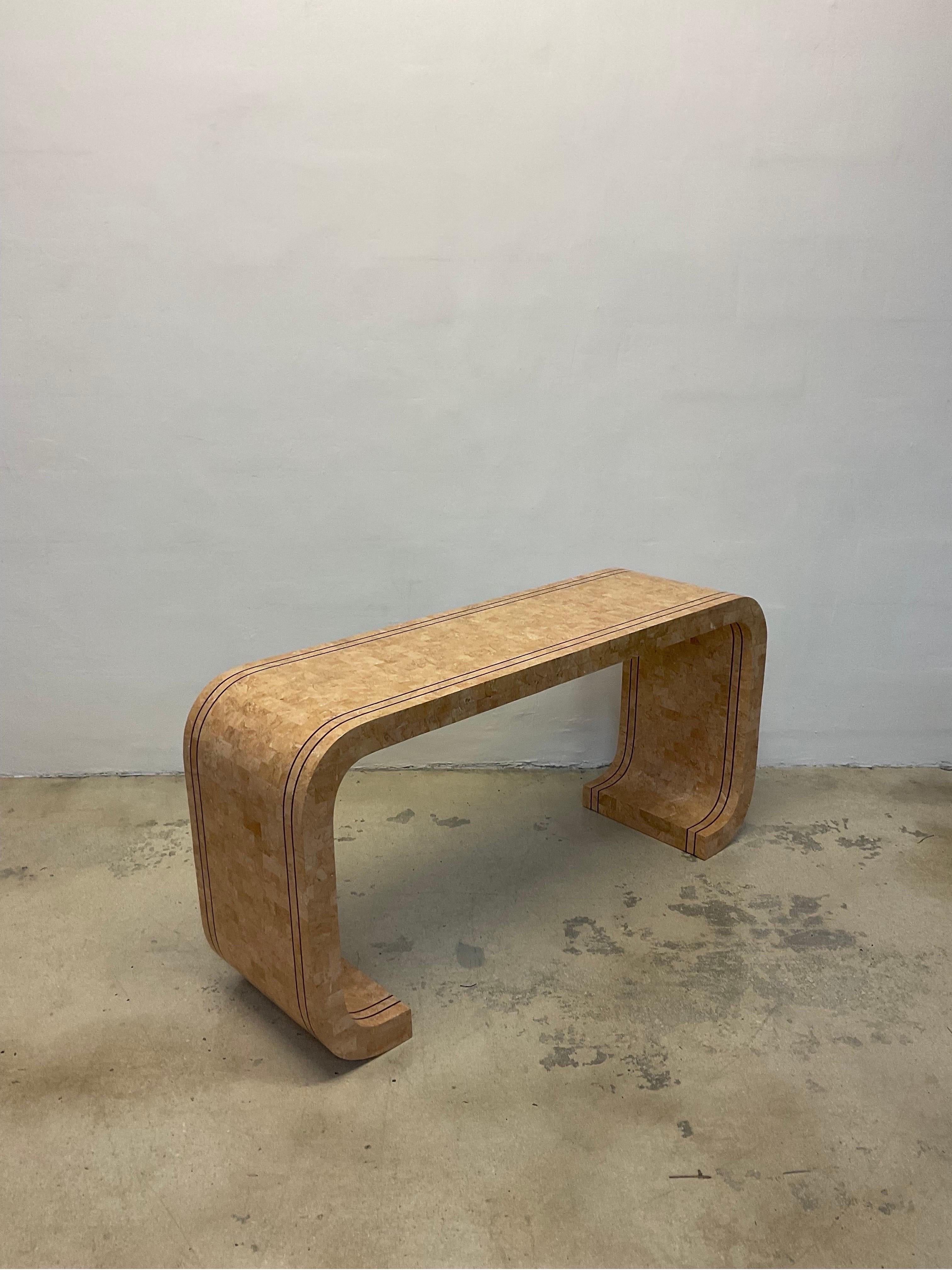 Maitland Smith Scroll Console Table with Brass Inlay For Sale at 1stDibs