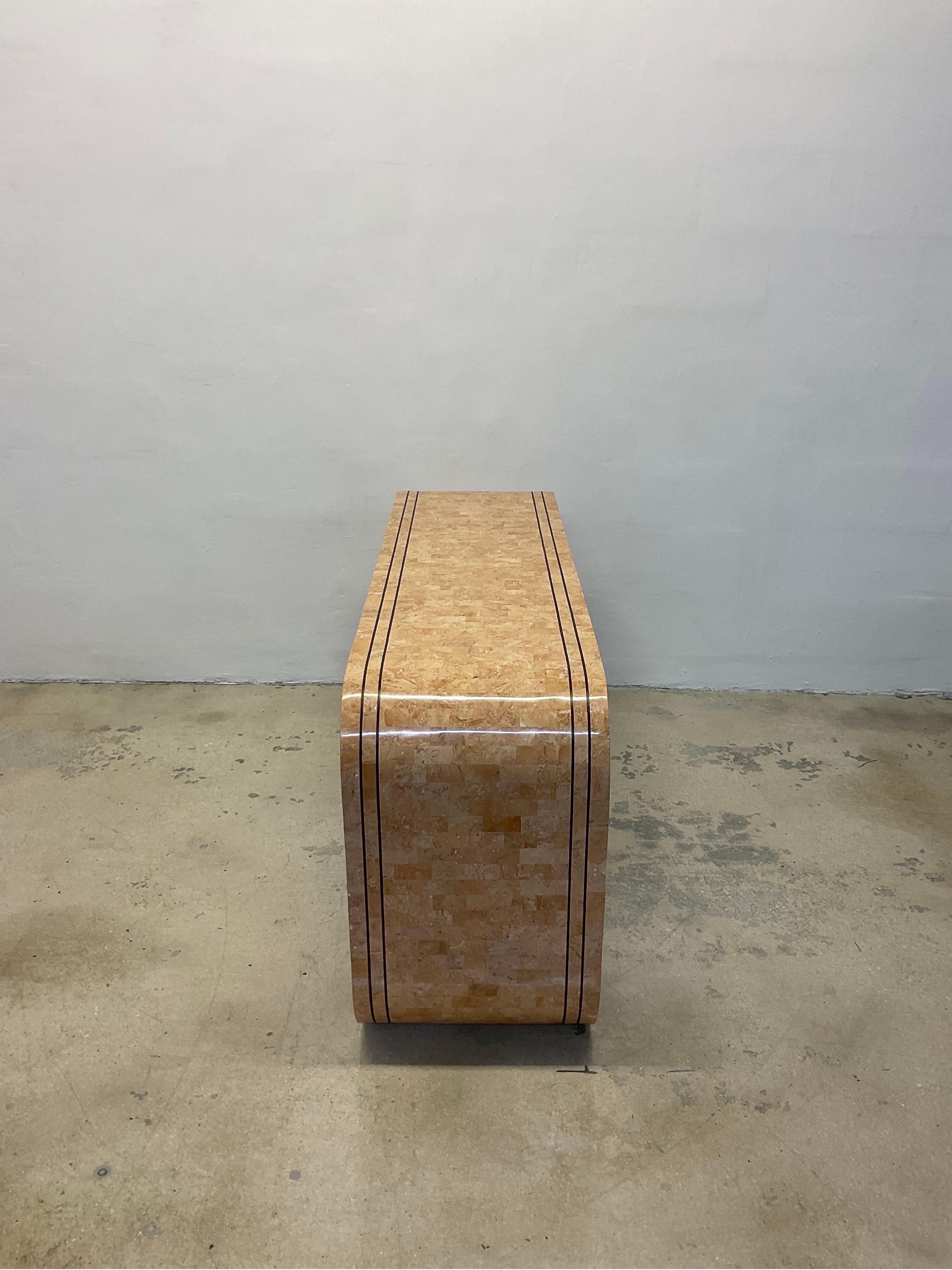 Maitland Smith Scroll Console Table with Brass Inlay For Sale at 1stDibs