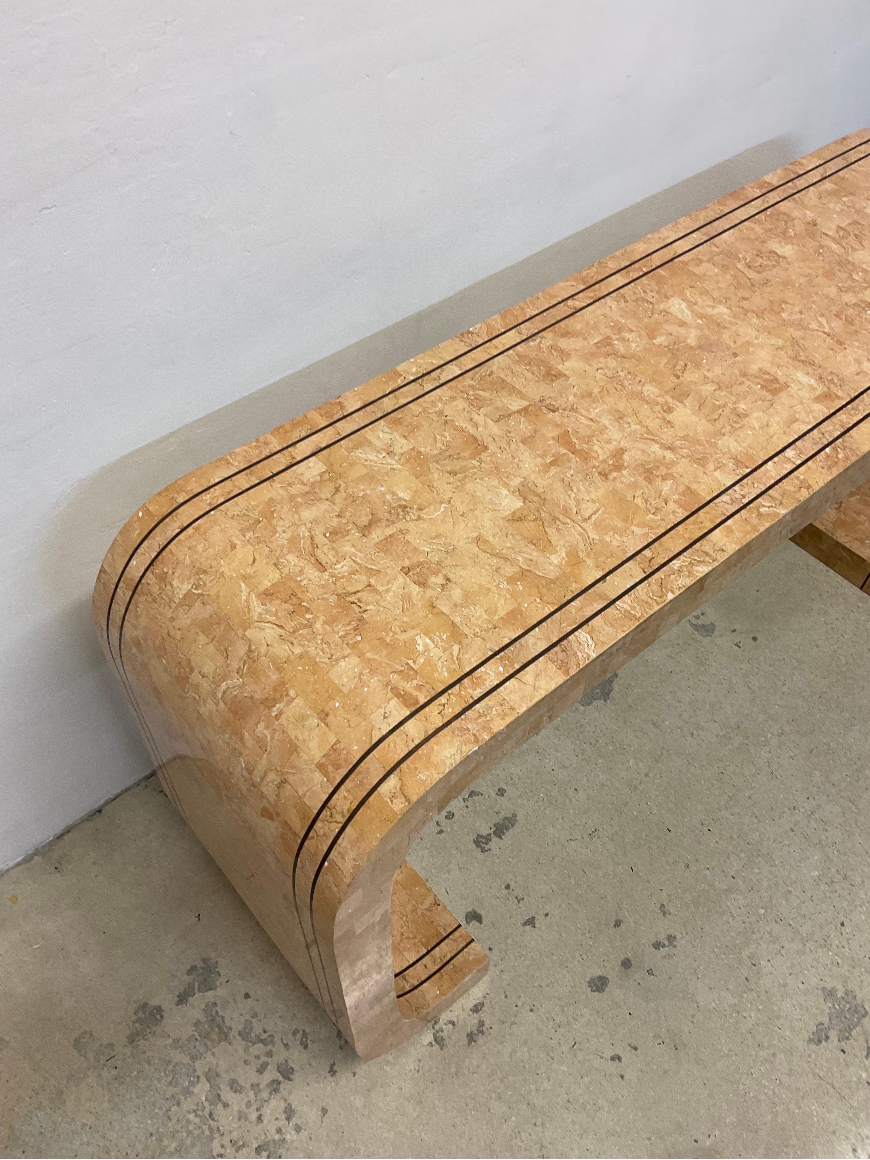 Maitland Smith Scroll Console Table with Brass Inlay For Sale at 1stDibs