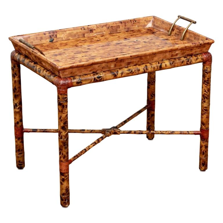 Maitland Smith Sectioned Horn Top Rattan Tray Table For Sale at 1stDibs
