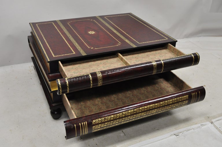 Maitland Smith Stacked Book Leather Bound Large 3-Drawer Cocktail ...