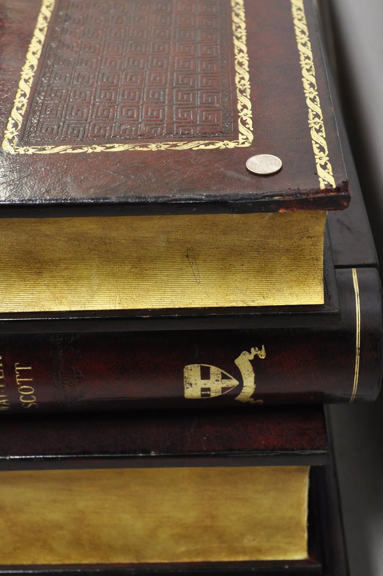 Maitland Smith Stacked Book Leather Bound Large 3-Drawer Cocktail ...