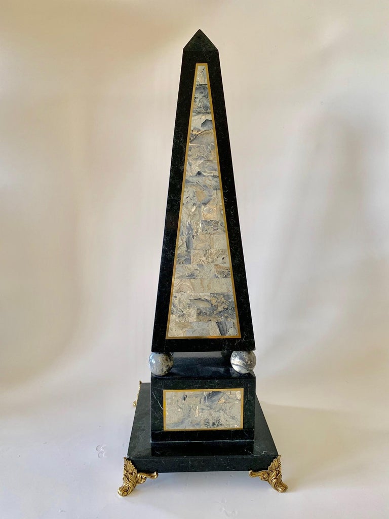 Maitland Smith Tessellated Black Marble Obelisk For Sale at 1stDibs