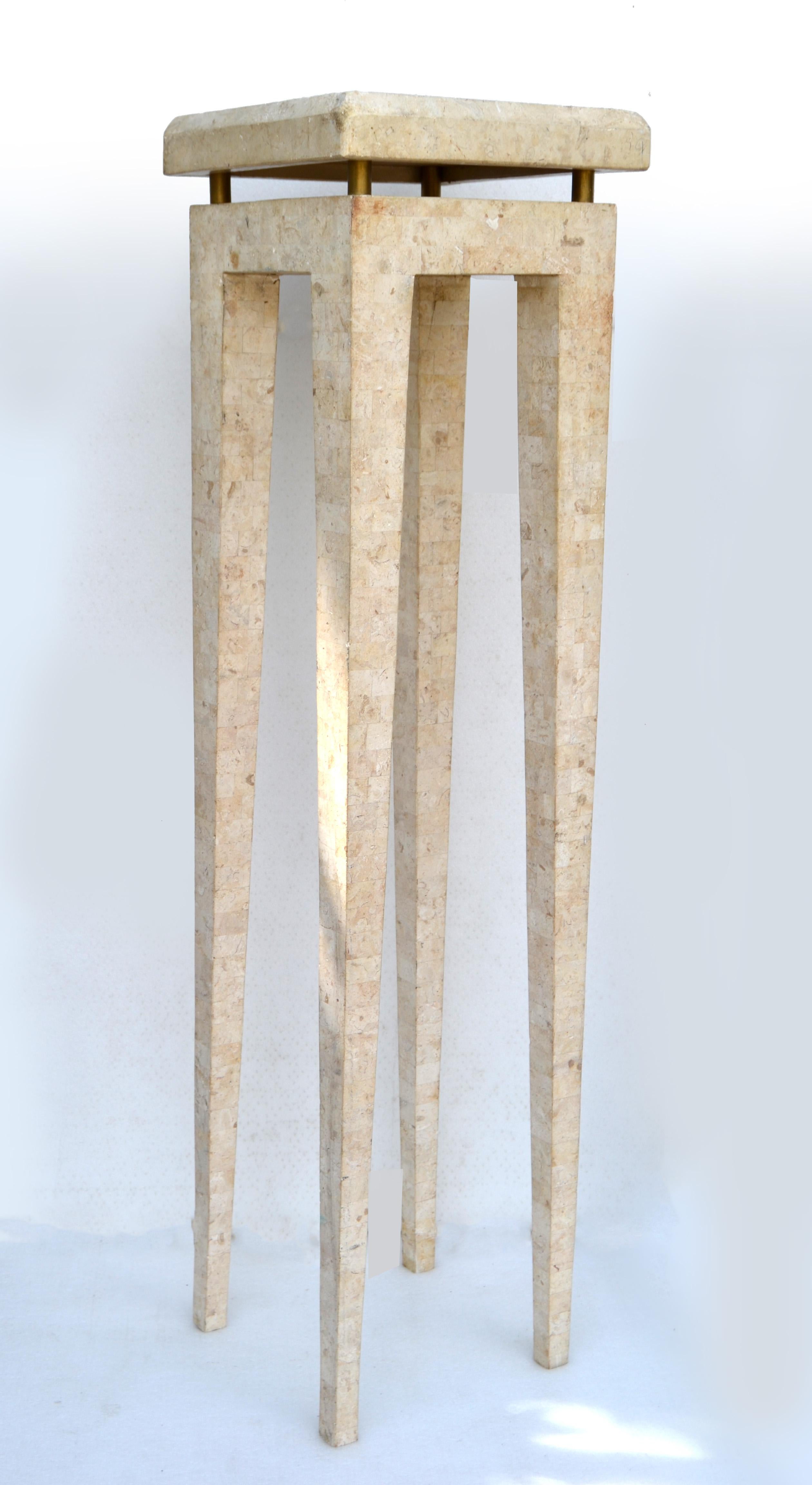 Maitland Smith Tessellated Stone Brass Wood and Marble Stand Pedestal ...