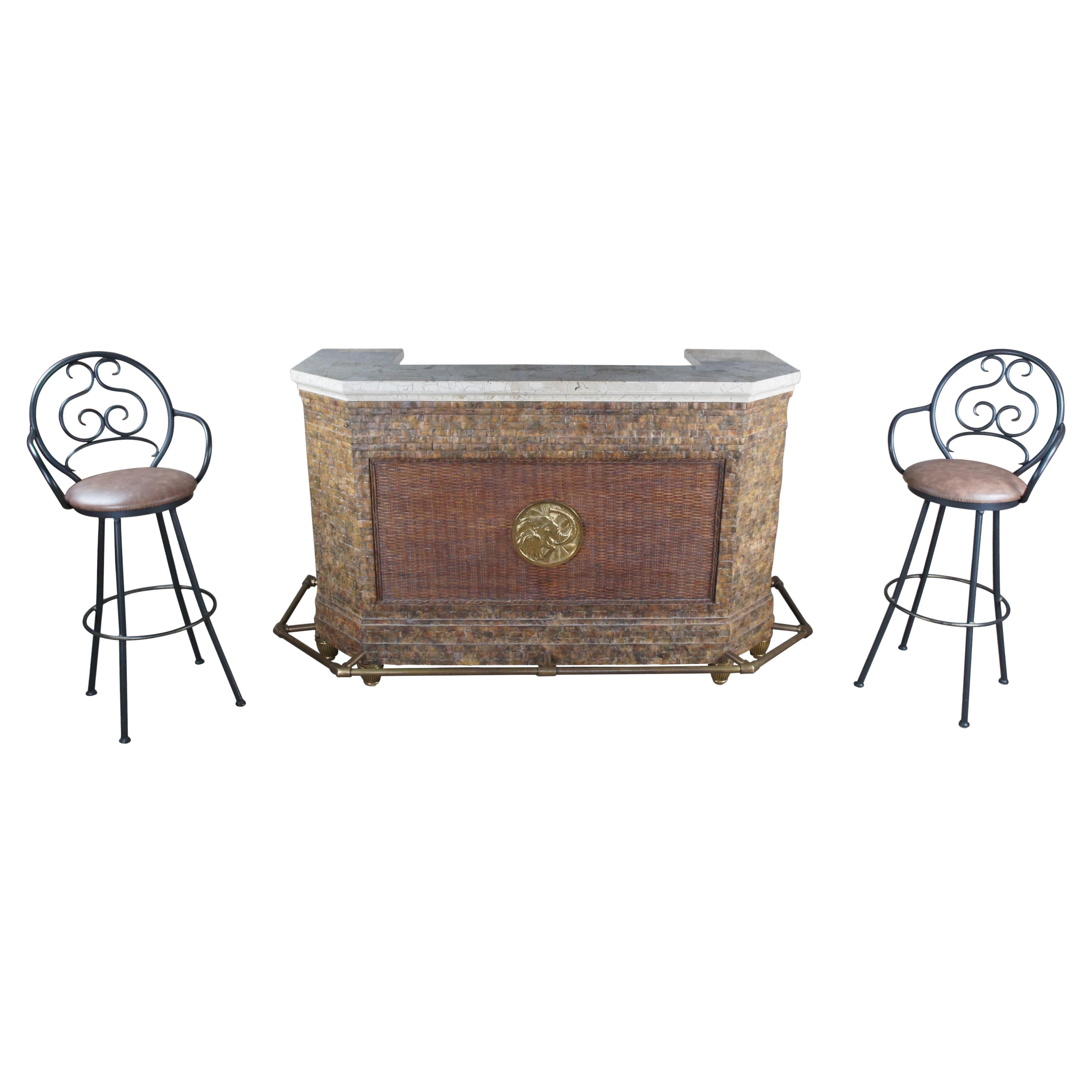 Maitland Smith Tessellated Stone Mahogany Safari Elephant Bar Cabinet ...