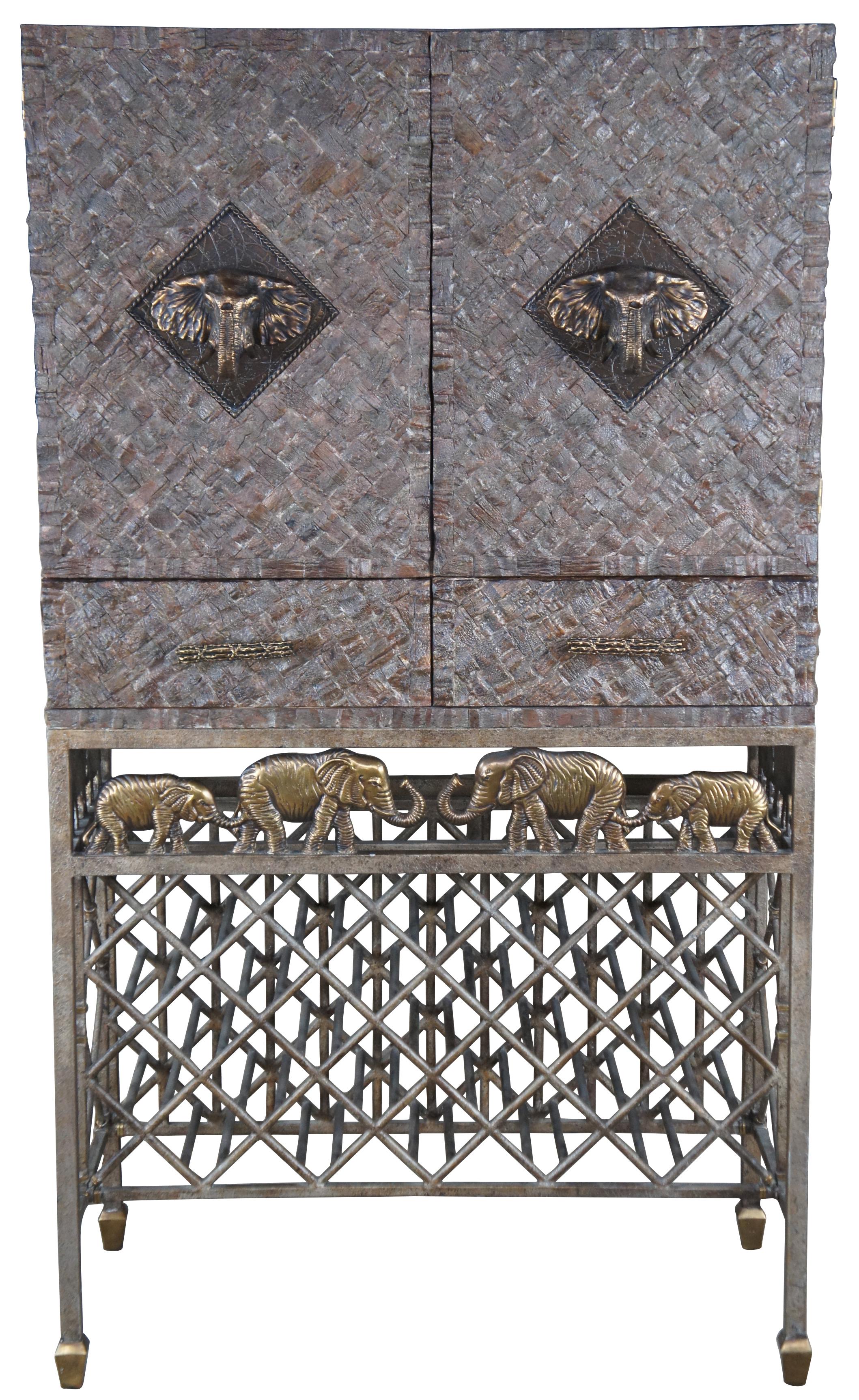 Maitland Smith Tessellated Travertine Stone Mahogany Safari Elephant ...