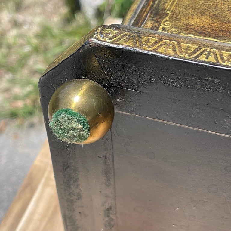 Maitland Smith Tooled Leather Hand Painted Poker Themed Box with Brass ...