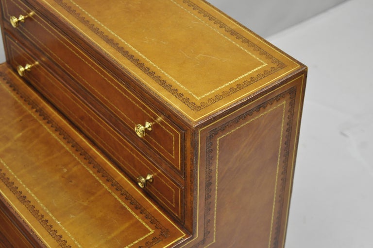 Maitland Smith Tooled Leather Wrapped English Style Library Step Side ...