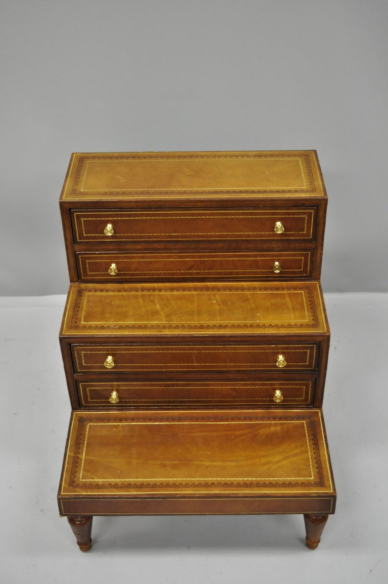 Maitland Smith Tooled Leather Wrapped English Style Library Step Side ...