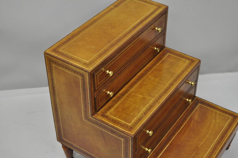 Maitland Smith Tooled Leather Wrapped English Style Library Step Side ...