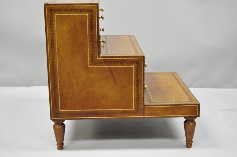 Maitland Smith Tooled Leather Wrapped English Style Library Step Side ...