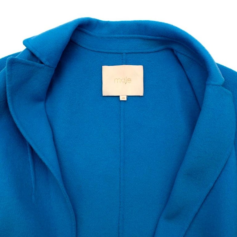 Maje Cerulean Blue Wool blend Belted Single Breasted Coat - Size US6 at ...