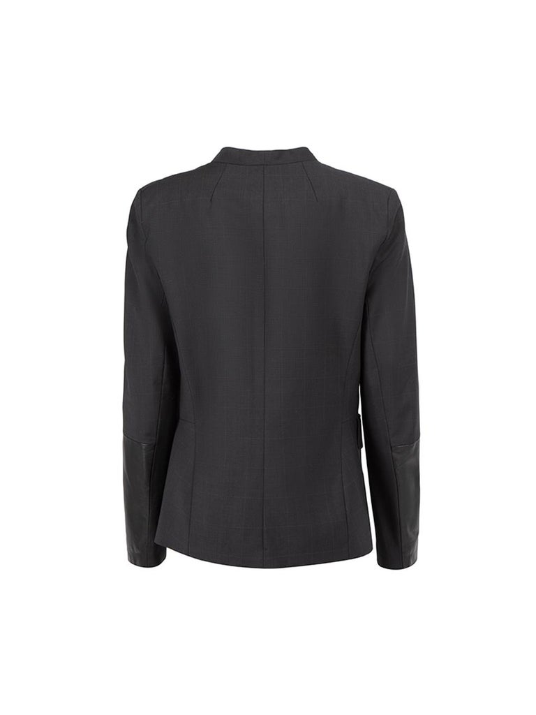 Maje Women's Navy Check Leather Trim Blazer For Sale at 1stDibs