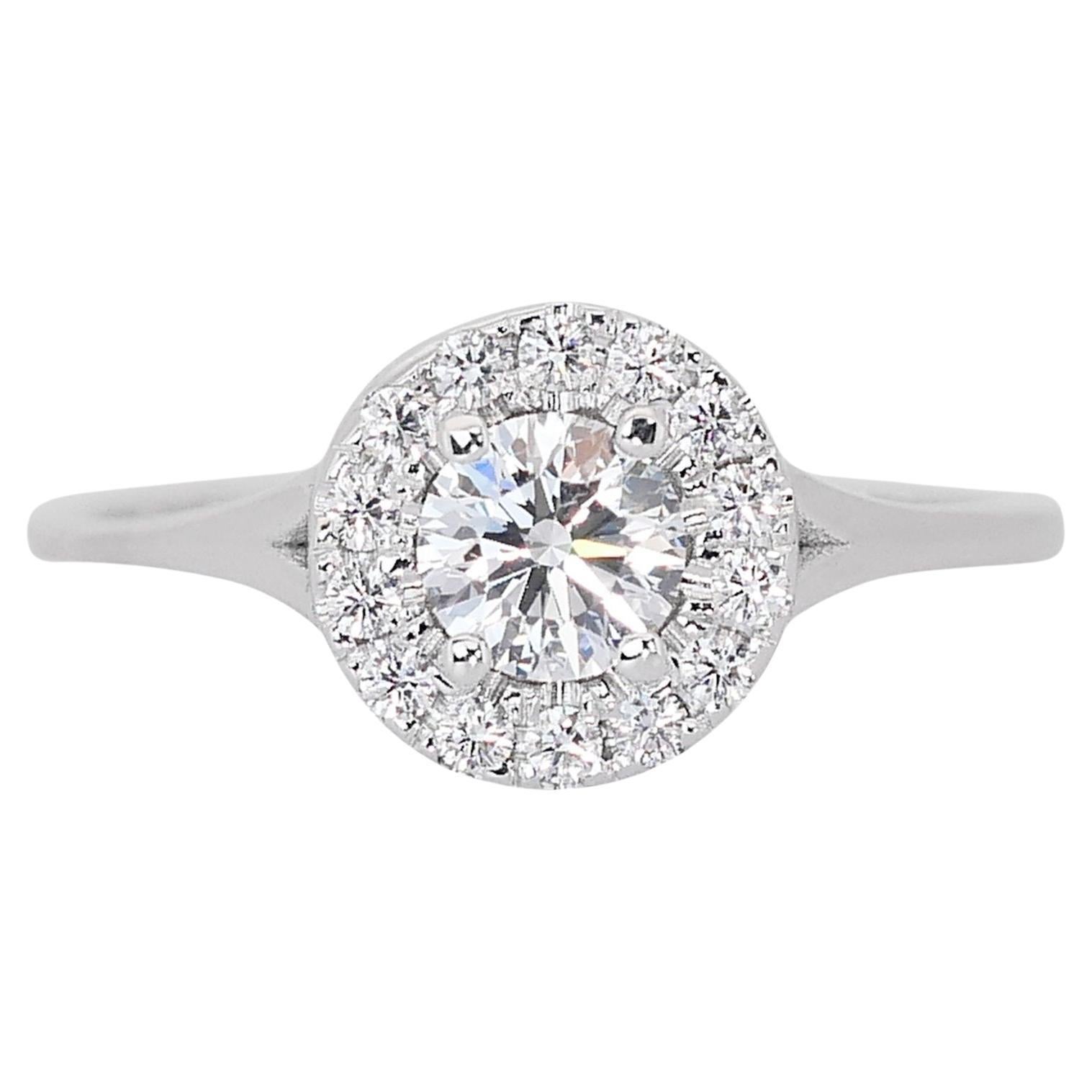 Elegant 18K White Gold Halo Natural Diamond Ring w/ 1.22ct - GIA Certified For Sale at 1stDibs