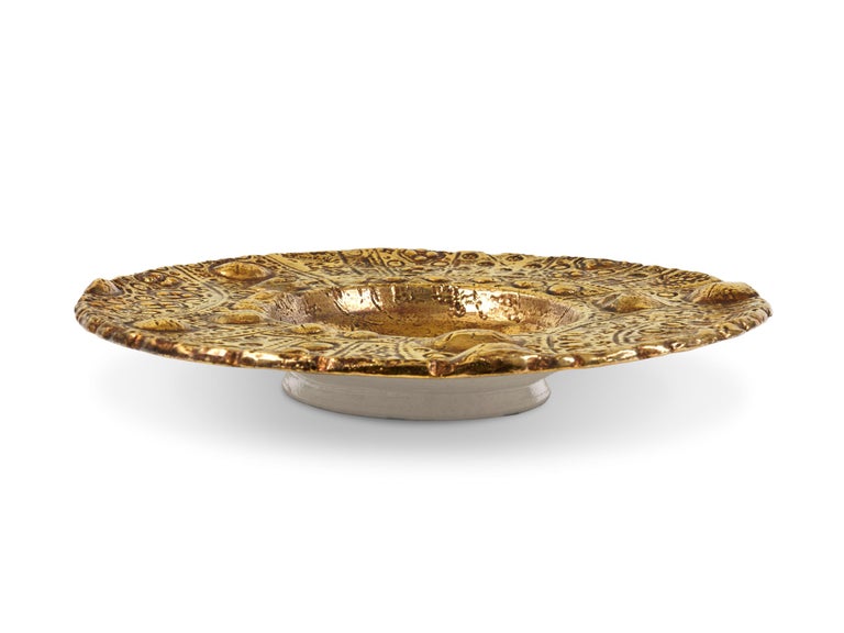 Majestic 24 Kt Gold Luster Ceramic Plate Blow Dish Centerpiece Handmade ...