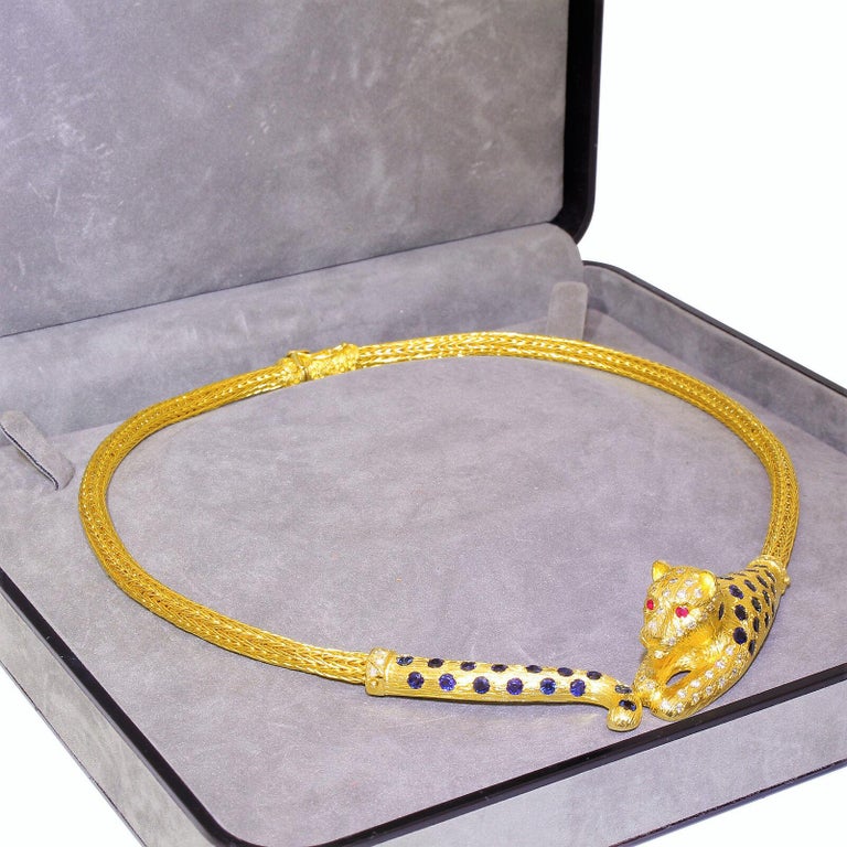 Majestic High Quality 18k Gold Diamond Sapphire Leopard Panther Cat ...