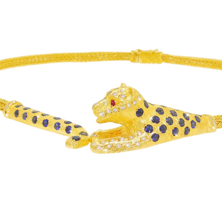 Majestic High Quality 18k Gold Diamond Sapphire Leopard Panther Cat ...