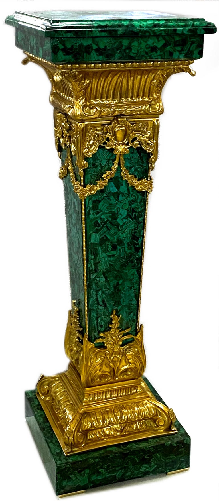 Majestic Marble Column with Malachite Bronze at 1stDibs