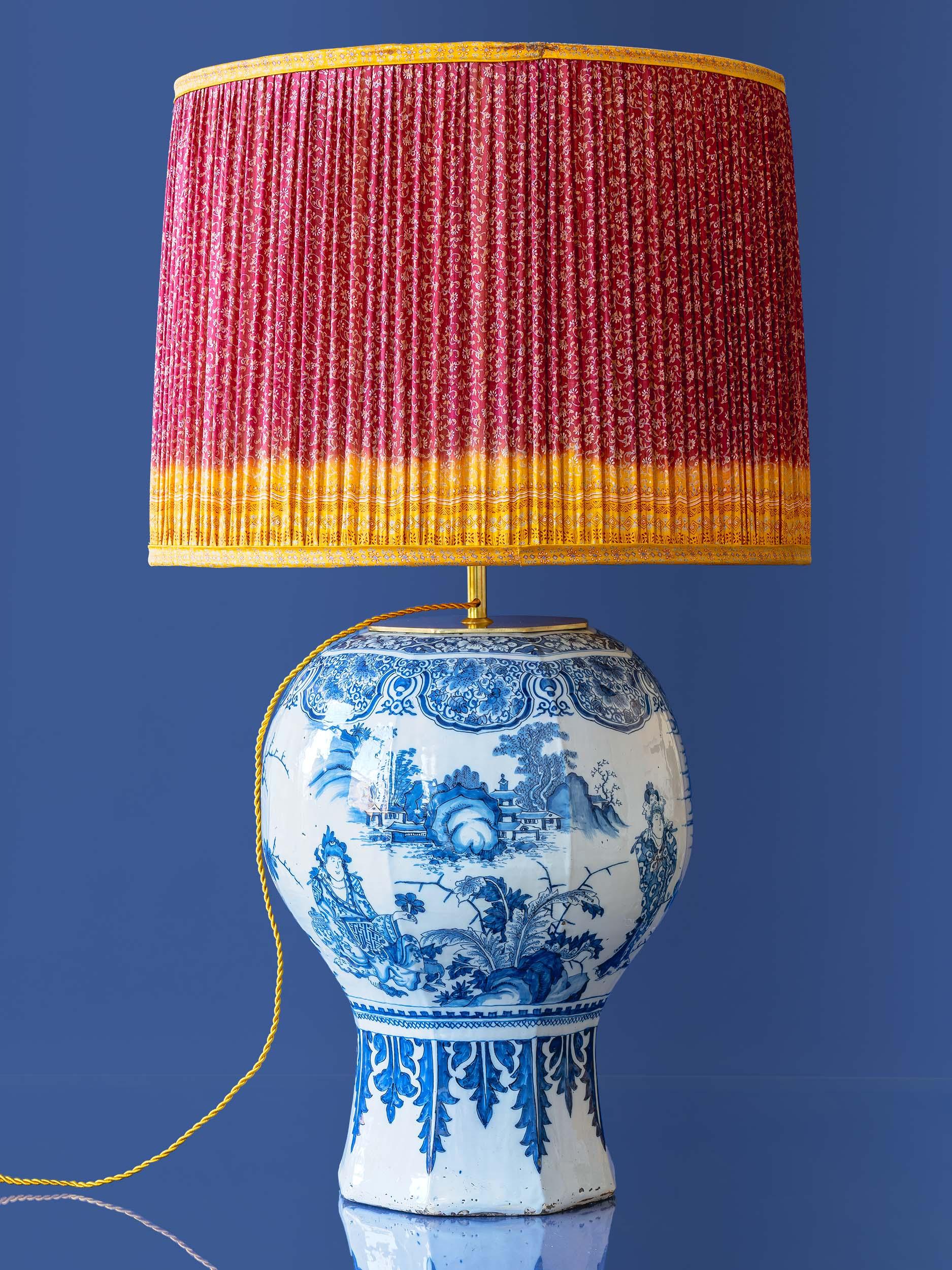 Majestic Meter-Tall Table Lamp from 1695 Delftware Vase by De Witte ...