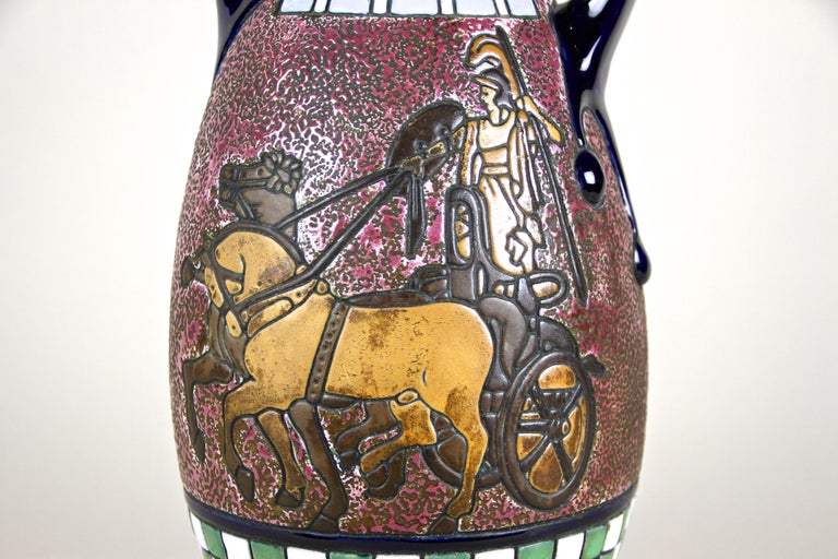 Majolica Amphora Vase Enamel Painted by Amphora CZ, Art Deco Period ...