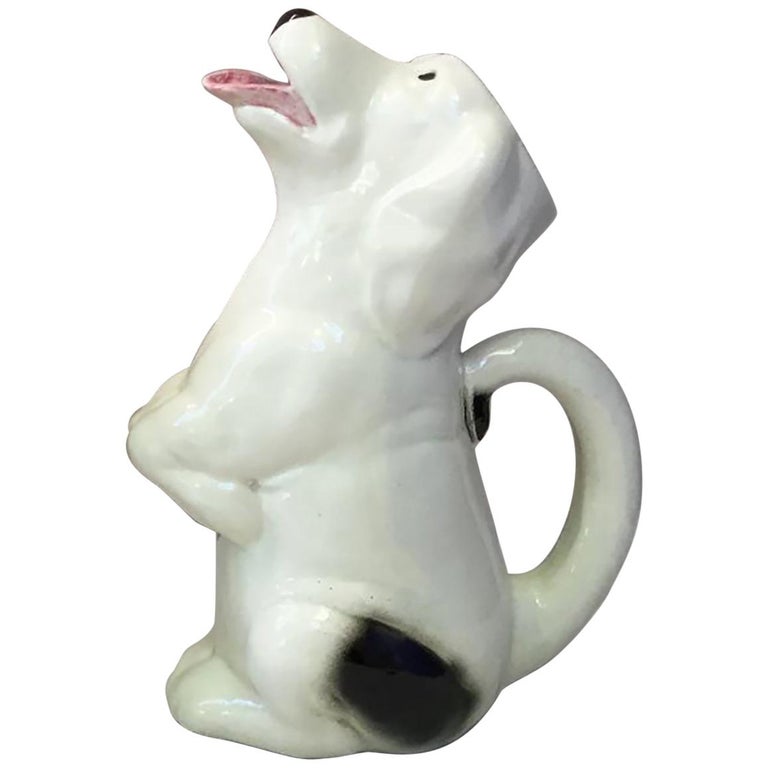 Majolica Black and White Dog Pitcher Sarreguemines, circa 1930 at 1stDibs
